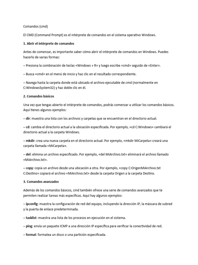 Guía de Comandos CMD en Windows | PDF | Interfaz de línea de comando ...