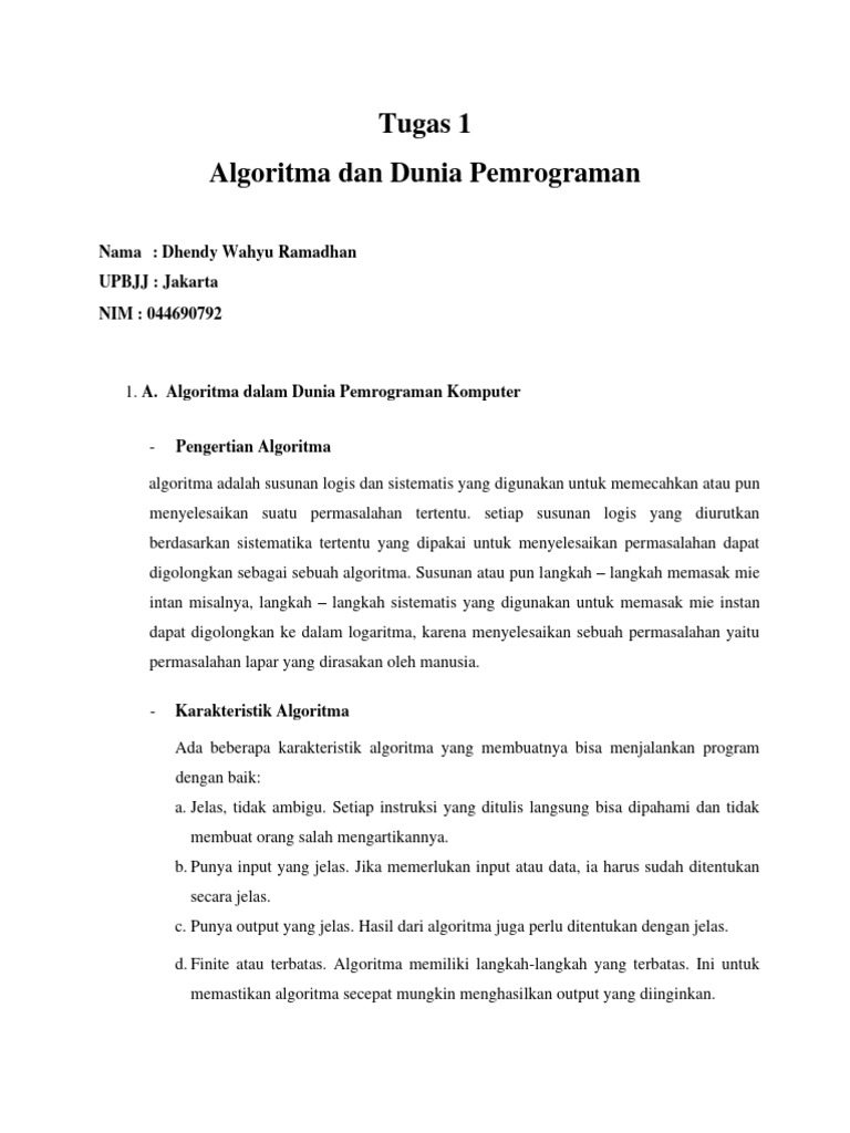 Tugas-1-Algoritma-dan-Dunia Pemrograman | PDF | Komputer
