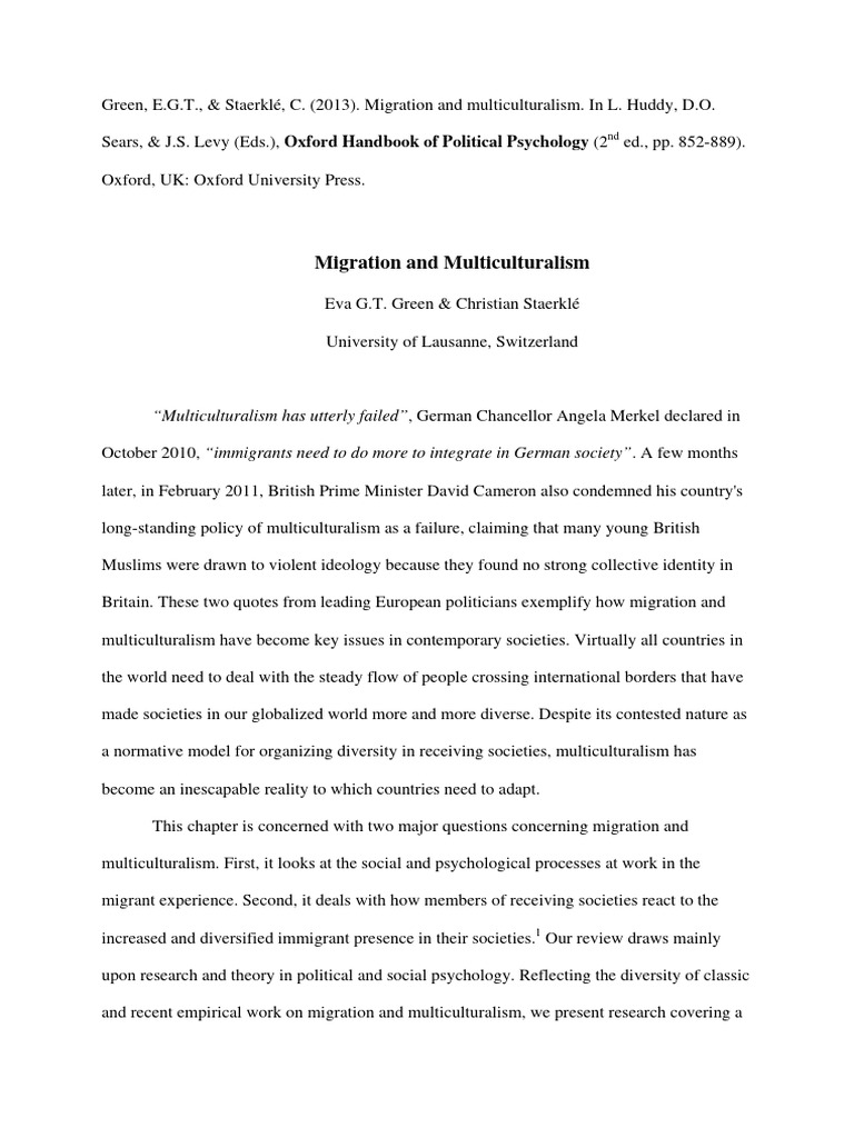 Migration and Multiculturalism | PDF | Immigration | Multiculturalism