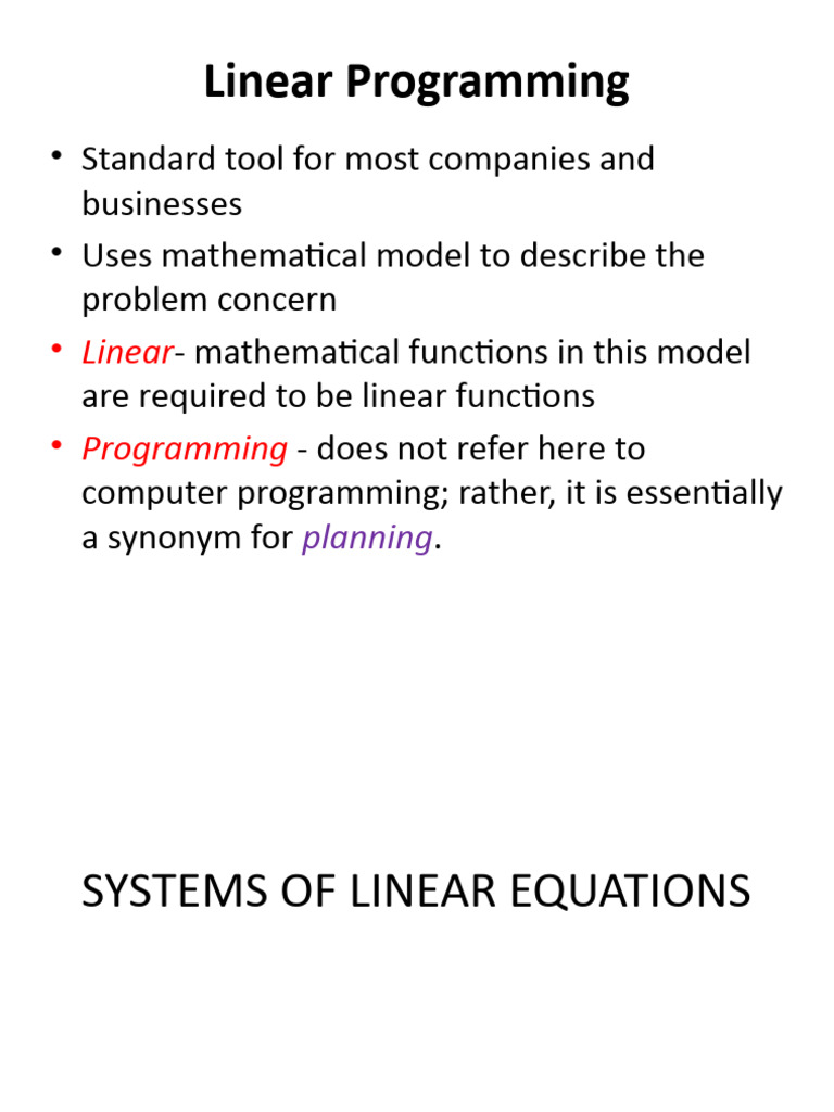 Linear Programming | PDF | Equations | System Of Linear Equations Linear Programming | PDF | Equations | System Of Linear Equations