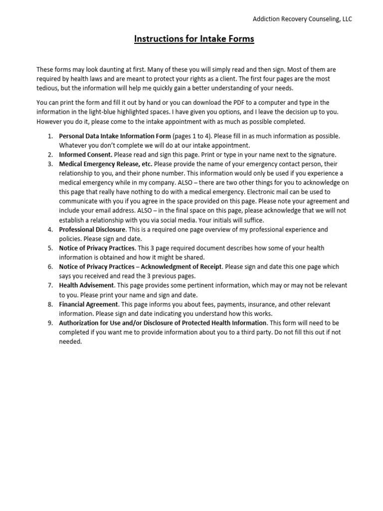 ARC Intake Form 020618 | Download Free PDF | Counseling Psychology ...