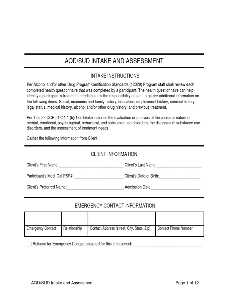 SUD Intake Assessment | PDF | Substance Use Disorder | Substance Abuse
