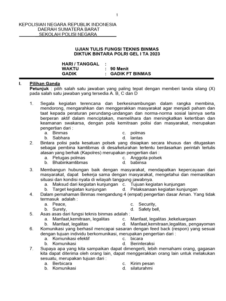 Soal Ujian FT Binmas 2023 | PDF | Ilmu Sosial