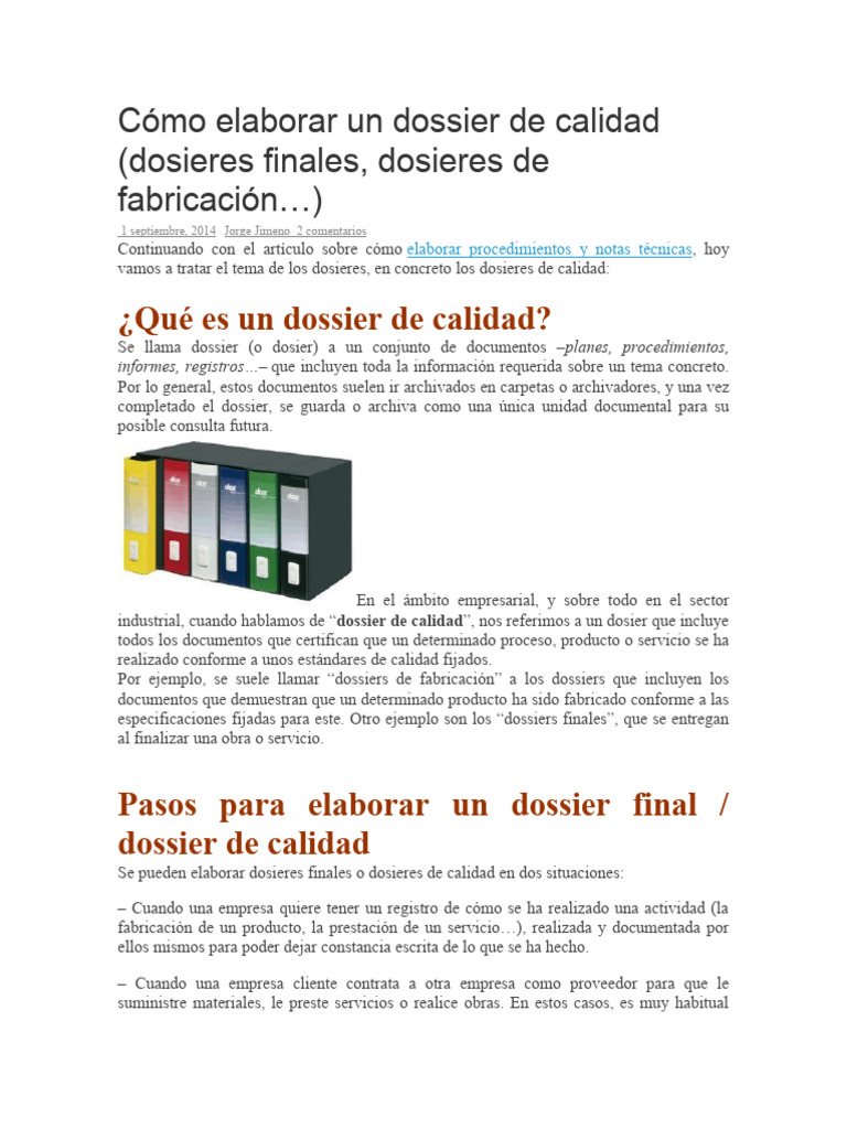 Cómo Elaborar Un Dossier de Calidad | PDF | Calidad (comercial) | Business
