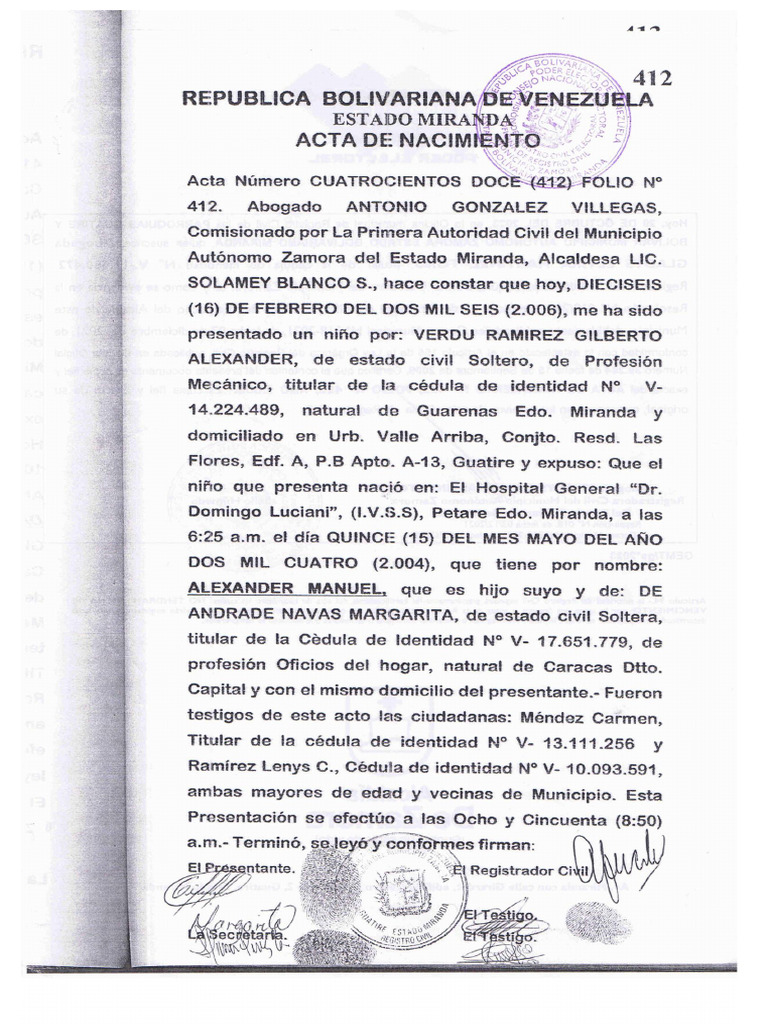 Acta de Nacimiento | PDF
