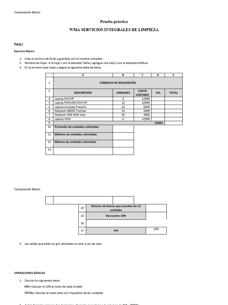 Examen de Excel WMA Limpieza | PDF | Microsoft Excel | Informática