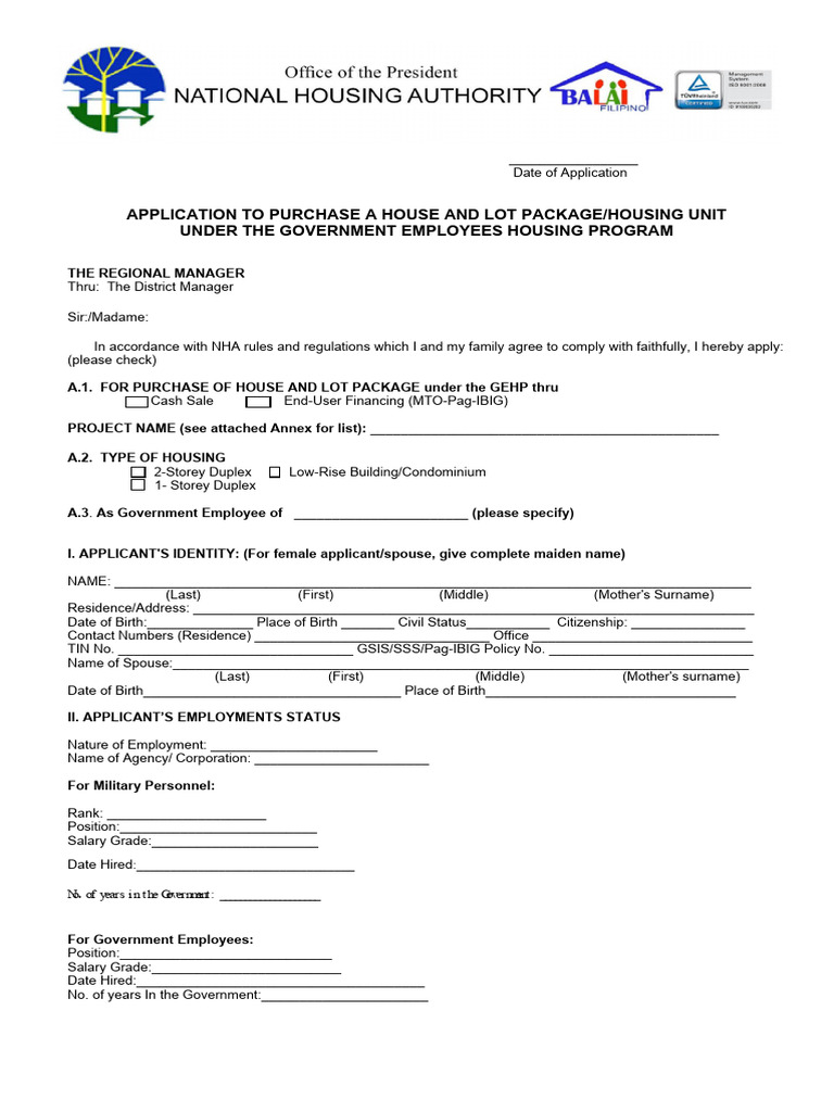 NHA - Application Form GEHP Revised | PDF | Loans | Information