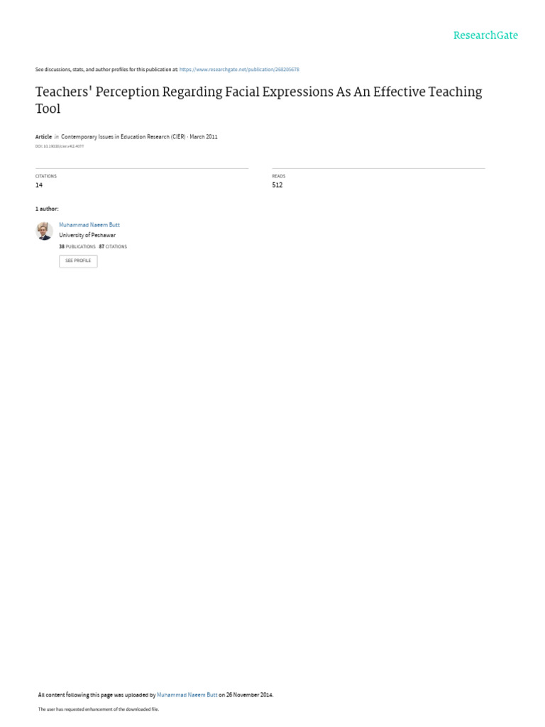Teachers Perception Regarding Facial Expressions | PDF | Communication ...