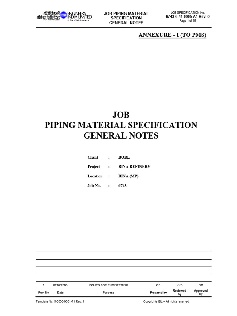 PMS-GEN-NOTES Rev 0 | PDF | Pipe (Fluid Conveyance) | Valve