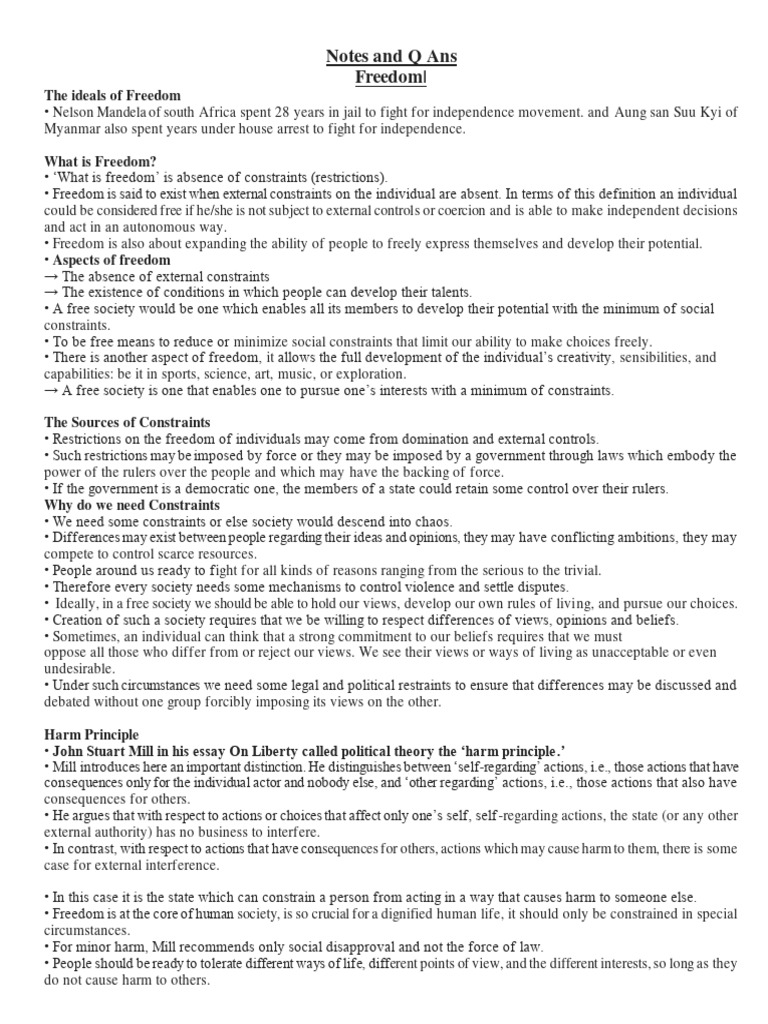 Freedom ch-2 Notes and Question Answers' With You | PDF | Liberty ...