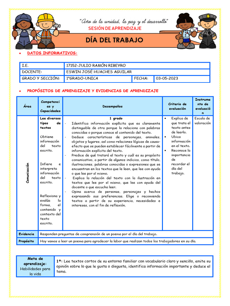 1º E3 Sesión D4 Plan Lector Día Del Trabajo | Descargar gratis PDF ...