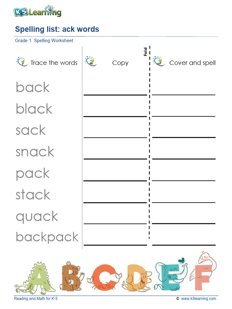 Grade 1 Spelling: 'ack' Words | PDF | General Fiction