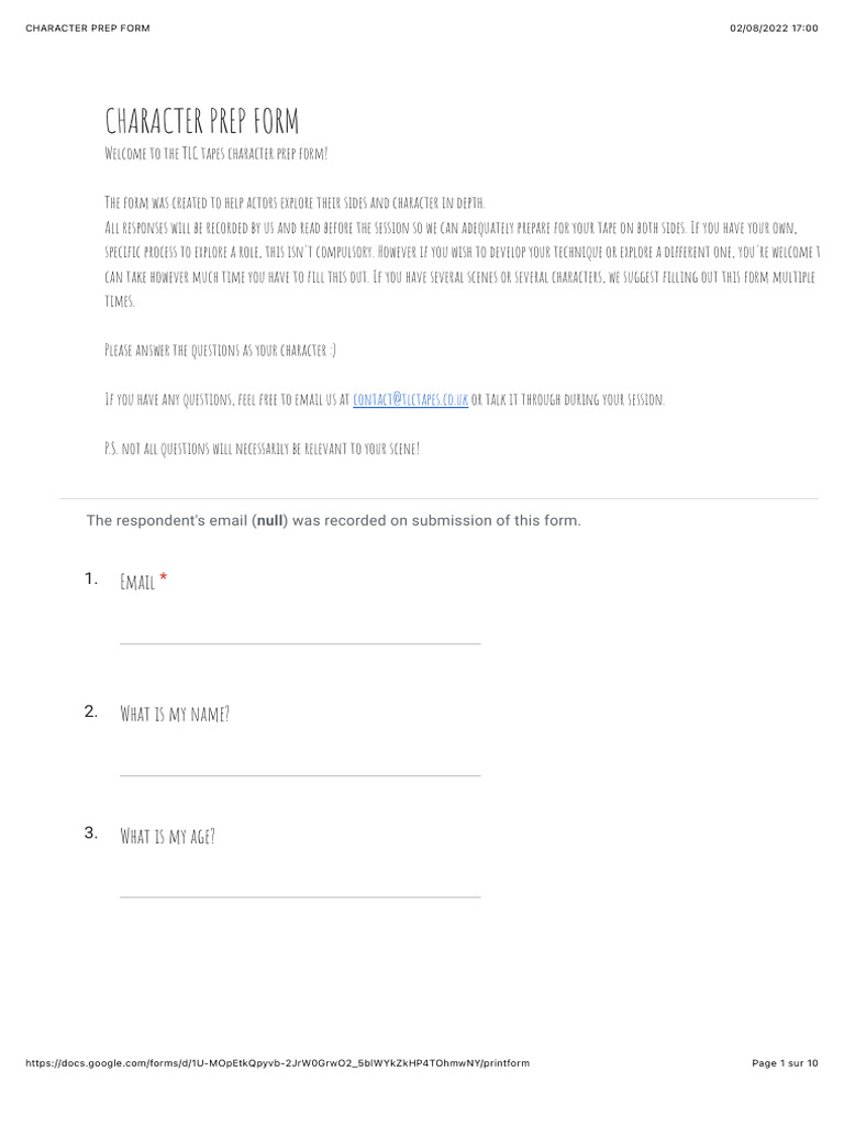 Acting Character Prep Form | PDF | Career & Growth | Social Science