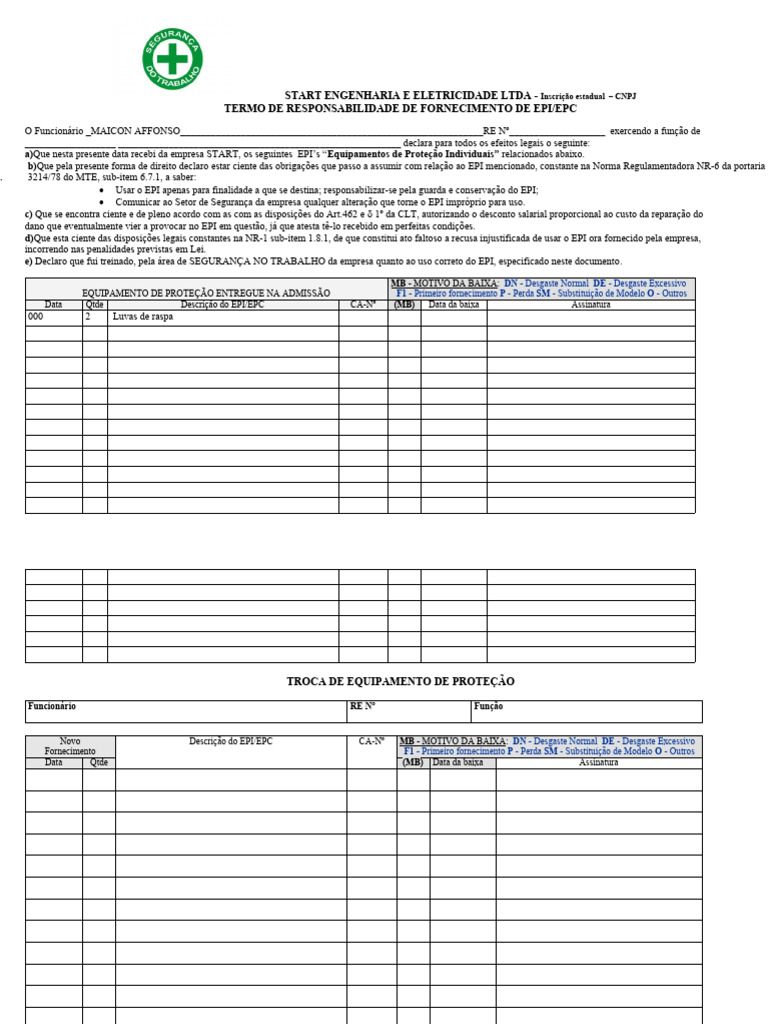 Ficha de Entrega de EPI - 2 | PDF