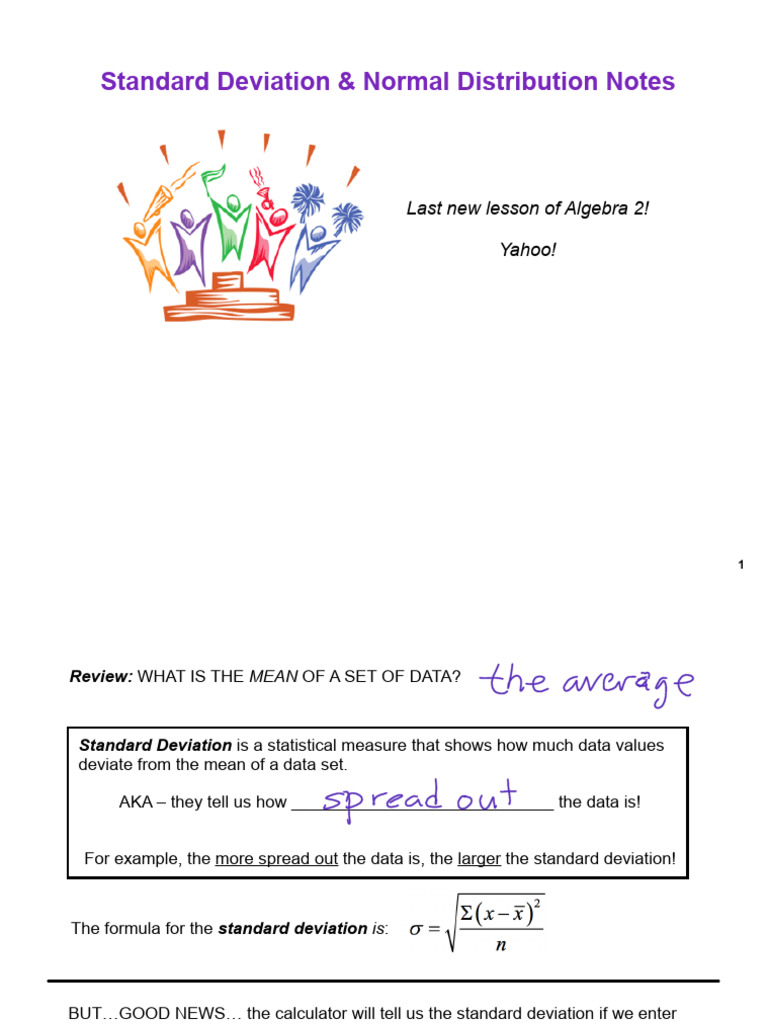 Standard Deviation and Normal Distribution Notes Day 1 | PDF | Standard ...