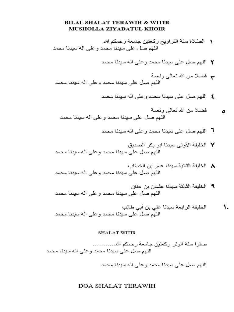 BILAL SHALAT TERAWIH lENGKAP | PDF