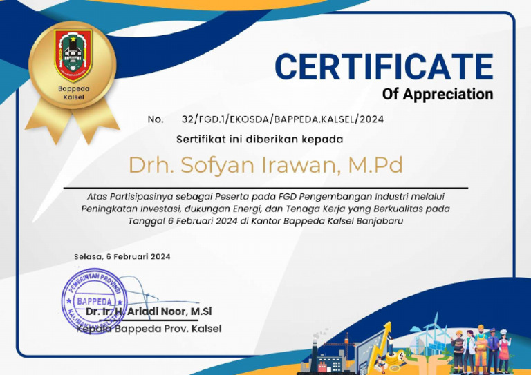 Sertifikat Bappeda Sofyan | PDF