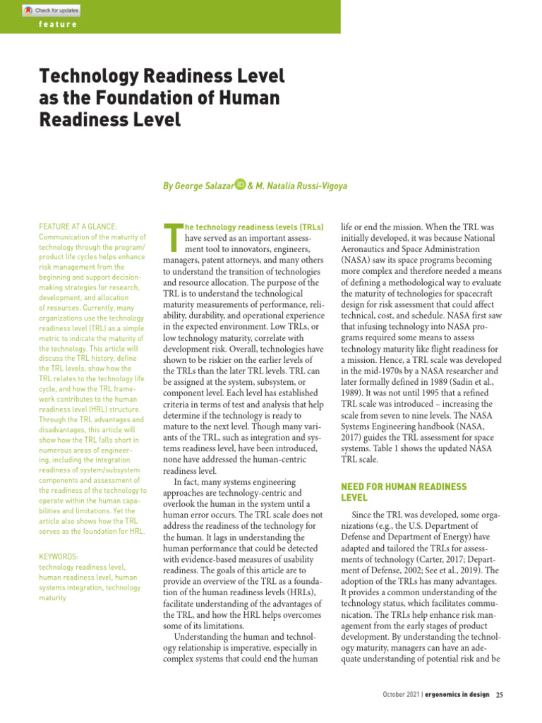 Salazar Russi Vigoya 2021 Technology Readiness Level as the Foundation of Human Readiness Level ...