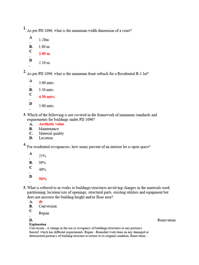 PD 1096 & BP 220 Building Standards Quiz | PDF | Building | Stairs