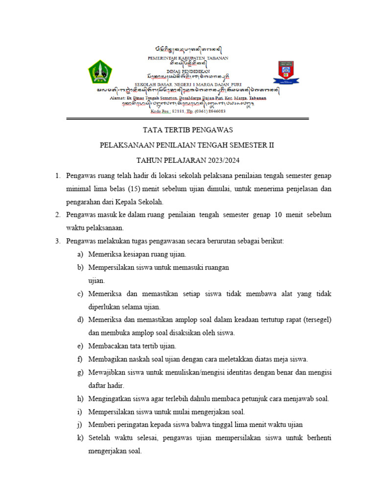 Tata Tertib Pengawas, Peserta, Dan Sop PTS | PDF