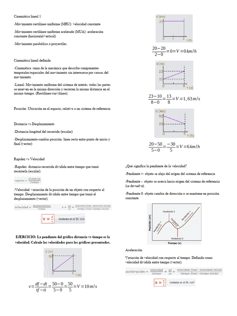 Cinemática Lineal Y ANGULAR | PDF | Cinemática | Velocidad