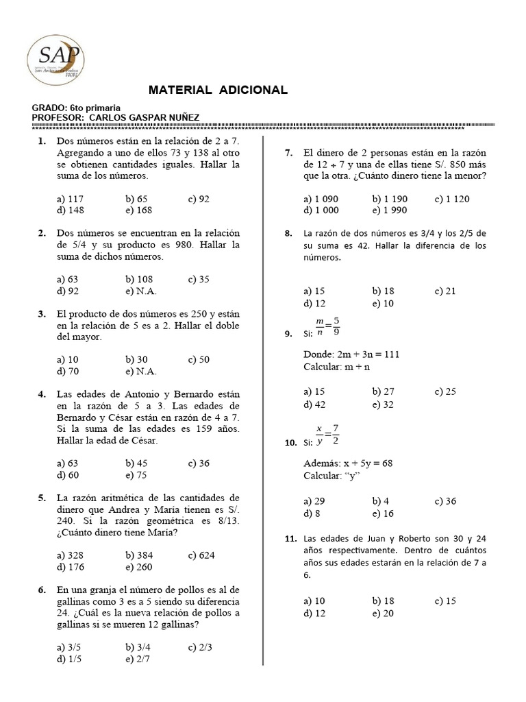 Material Adicional 6to Razones | PDF