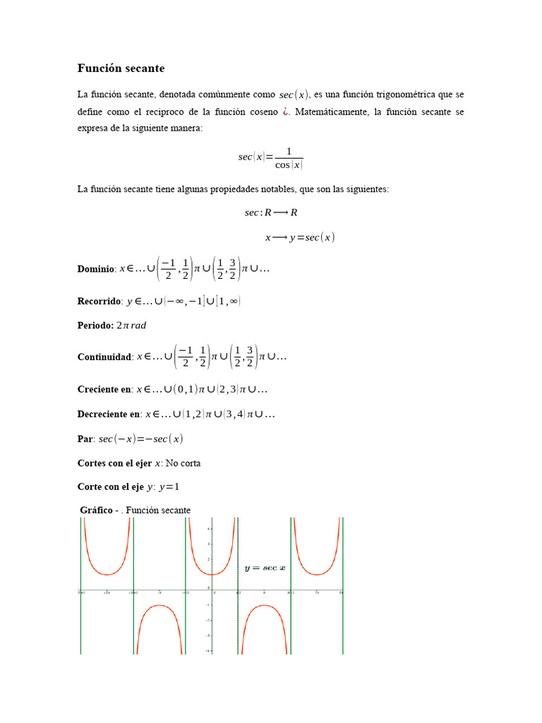 Función Secante y Cotangente | PDF | Funciones trigonométricas ...