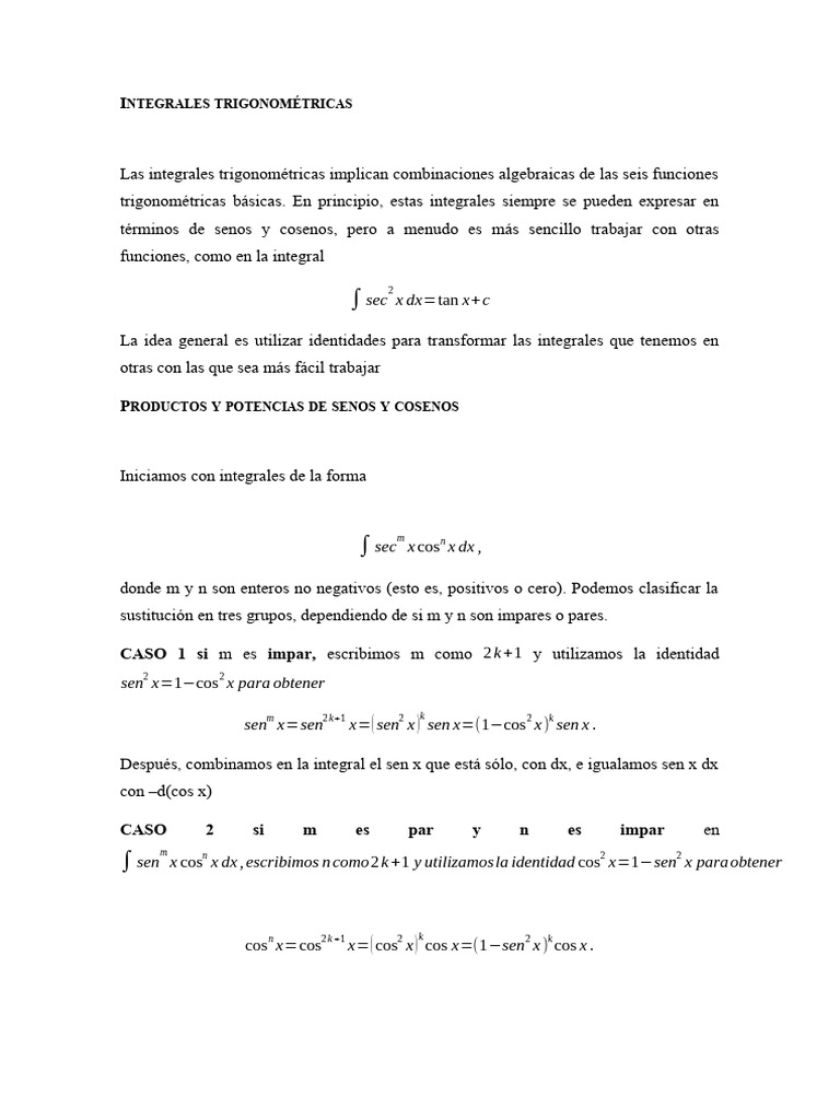 Integrales Trigonométricas | PDF | Integral | Funciones trigonométricas