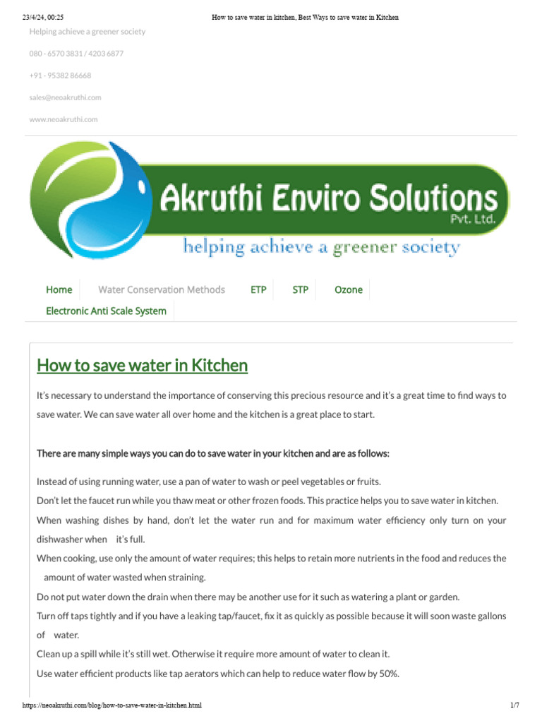 How To Save Water in Kitchen, Best Ways To Save Water in Kitchen | PDF