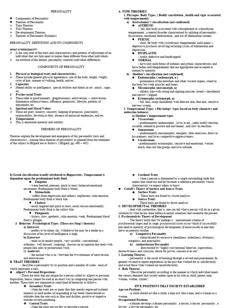 PERSONALITY NOTES | PDF | Id | Temperament