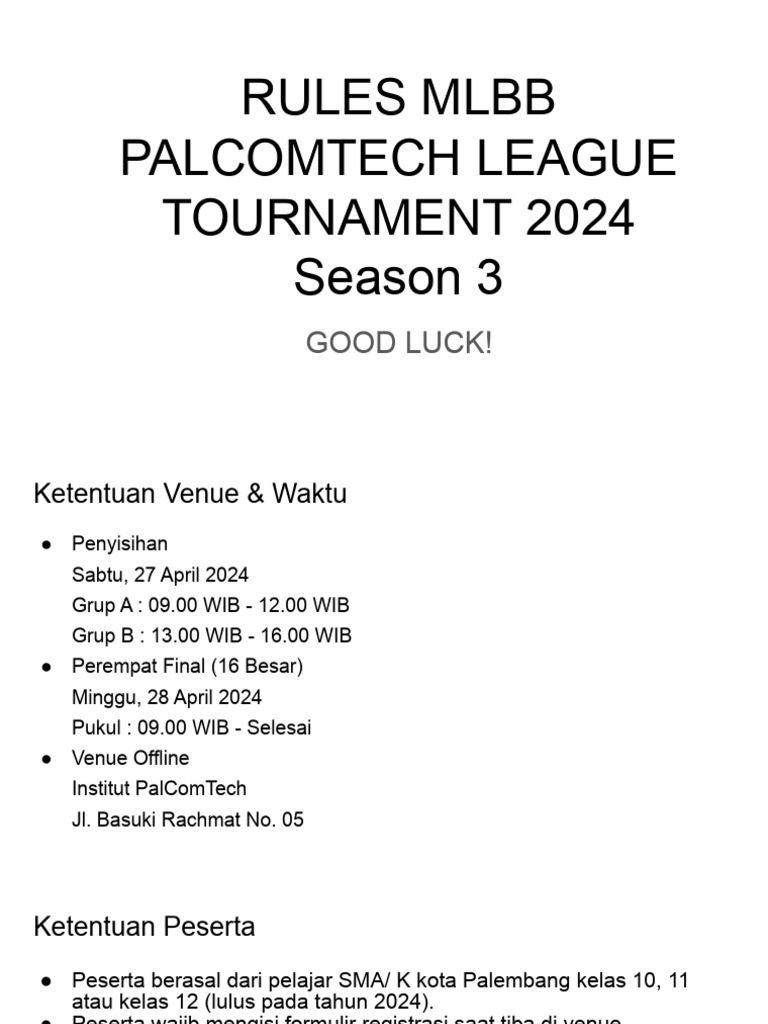 Rules MLBB Palcomtech League Tournament 2024 | PDF