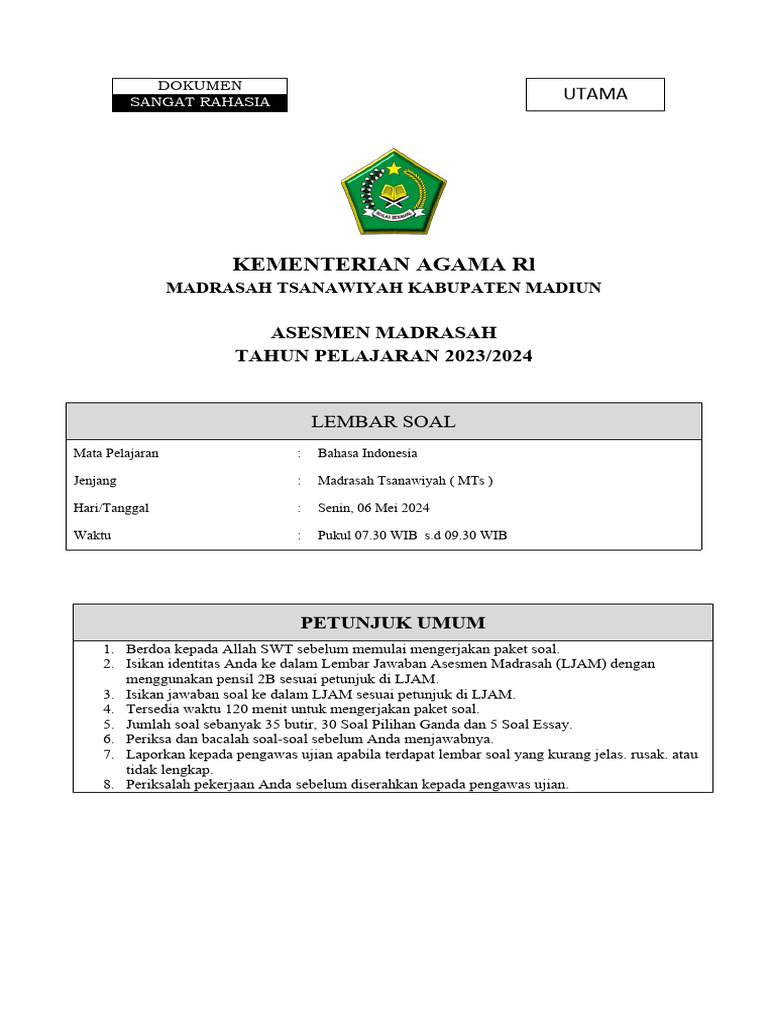 COVER MASTER ASESMEN MADRASAH 2024 - Bahasa Arab | PDF