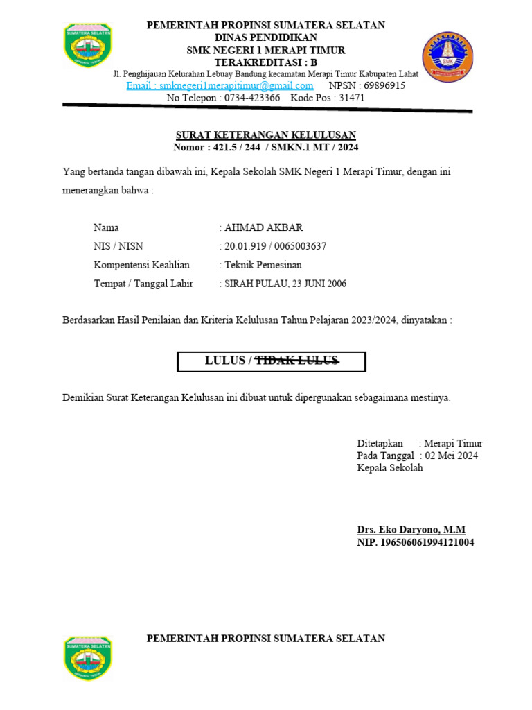 Surat Kelulusan 2021 | PDF