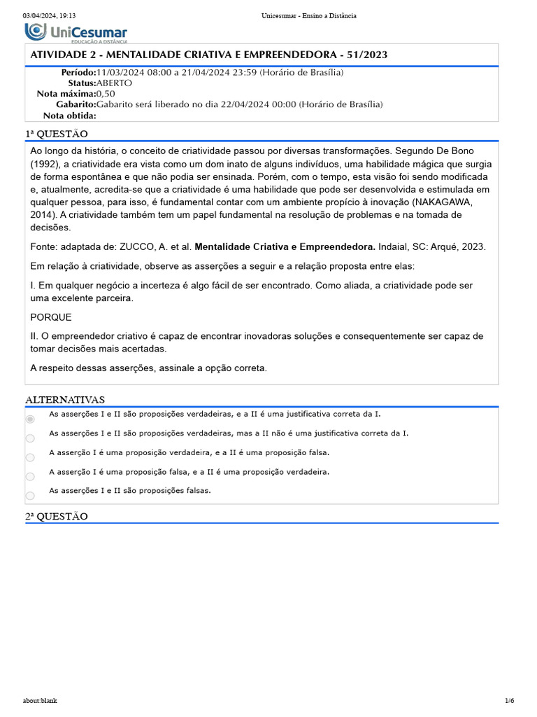 Atividade 2 | PDF | Empreendedorismo | Criatividade