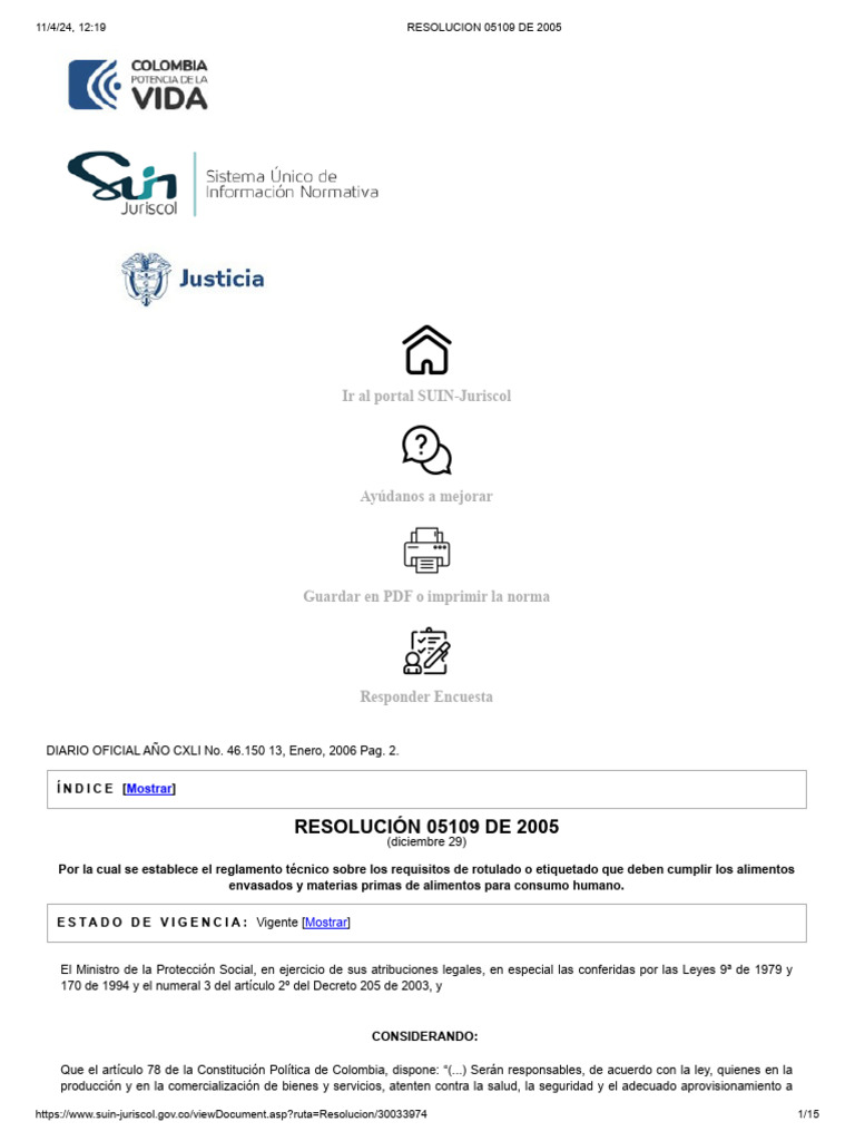 Resolucion 05109 de 2005 | PDF | Alimentos | Emulsión