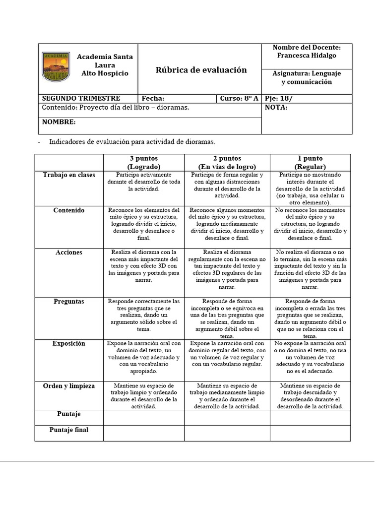 8 Rúbrica Dioramas | PDF