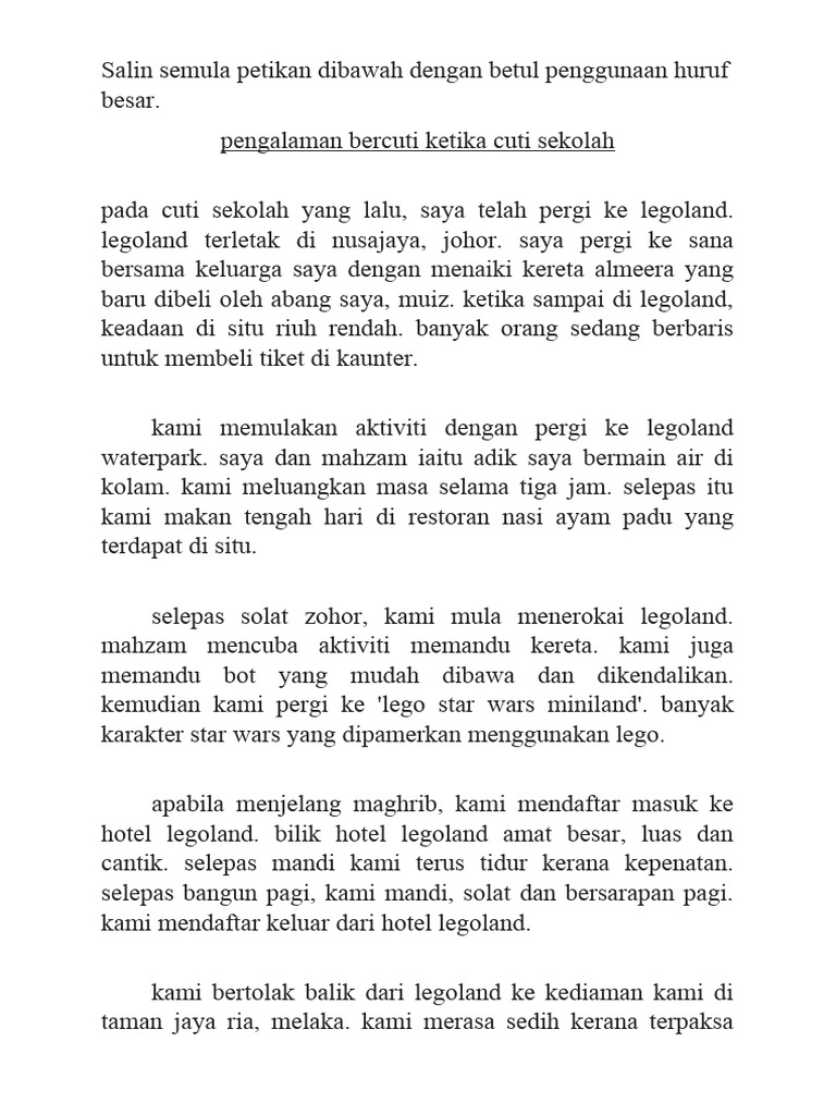Salin Semula Petikan Dibawah Dengan Betul Penggunaan Huruf Besar | PDF