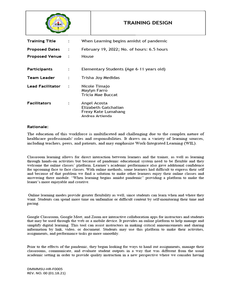 Training Design | Download Free PDF | Educational Technology | Learning