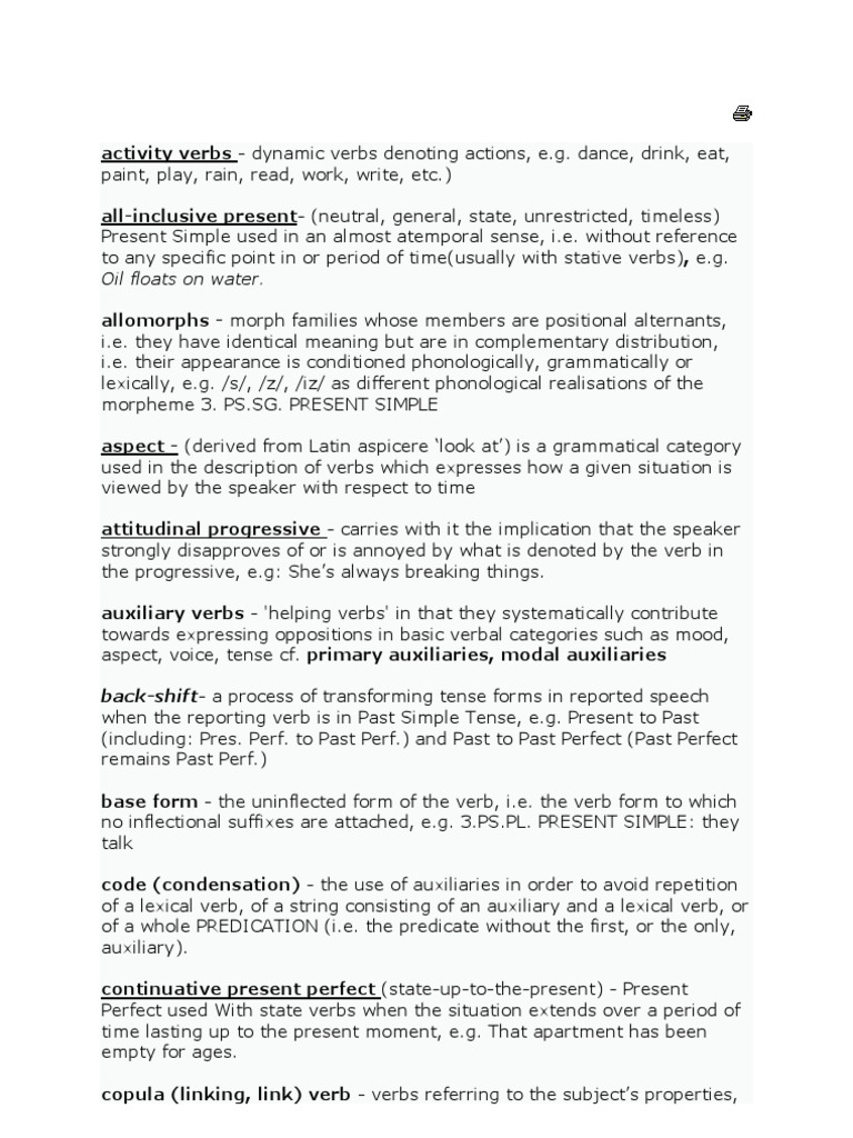 Glossary of Linguistic Terms | PDF | Verb | Perfect (Grammar)
