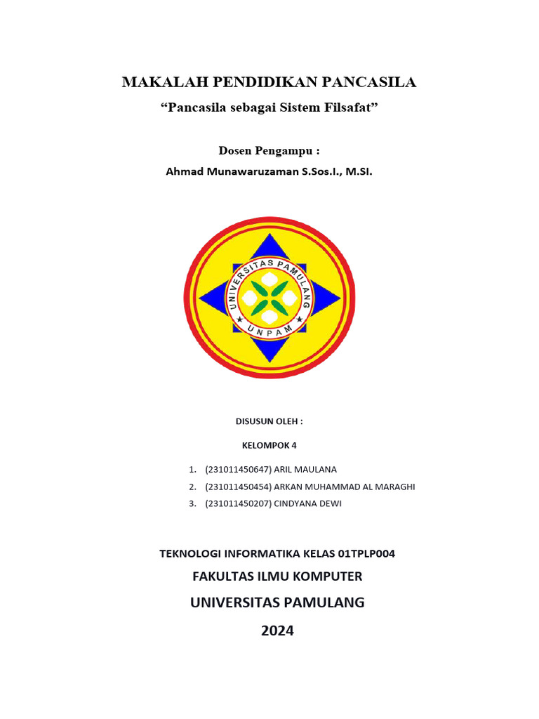 Makalah Pancasila Sebagai Sistem Filsafat | PDF