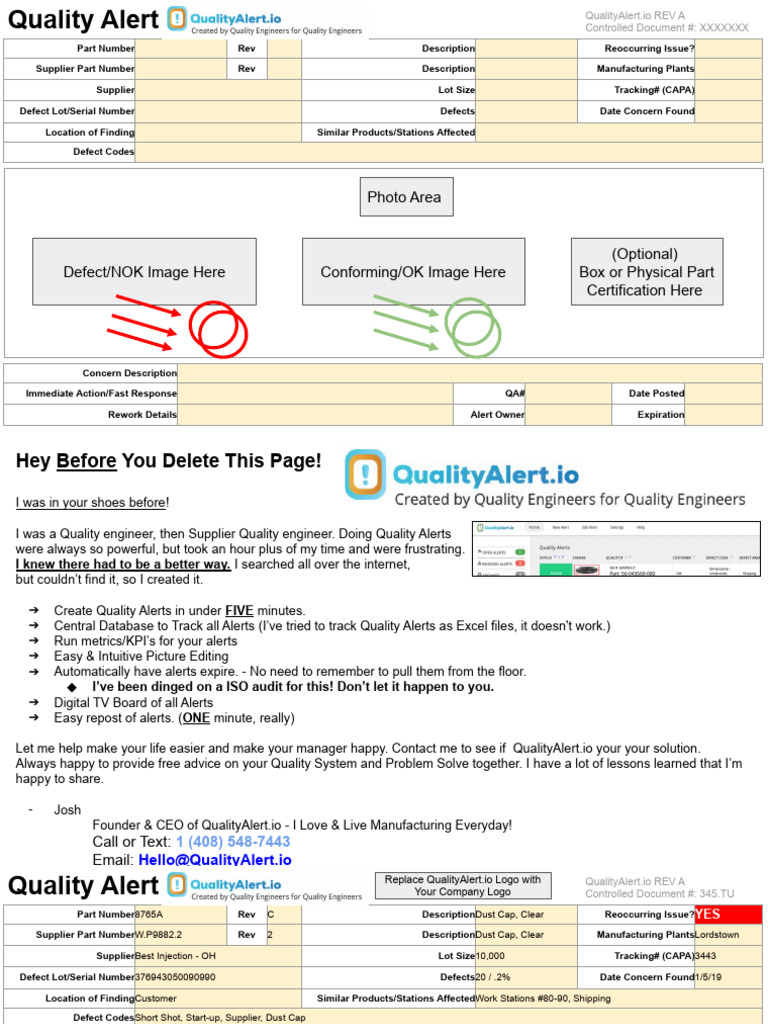 Quality Alert Template PowerPoint Rev A | PDF | Information Technology ...