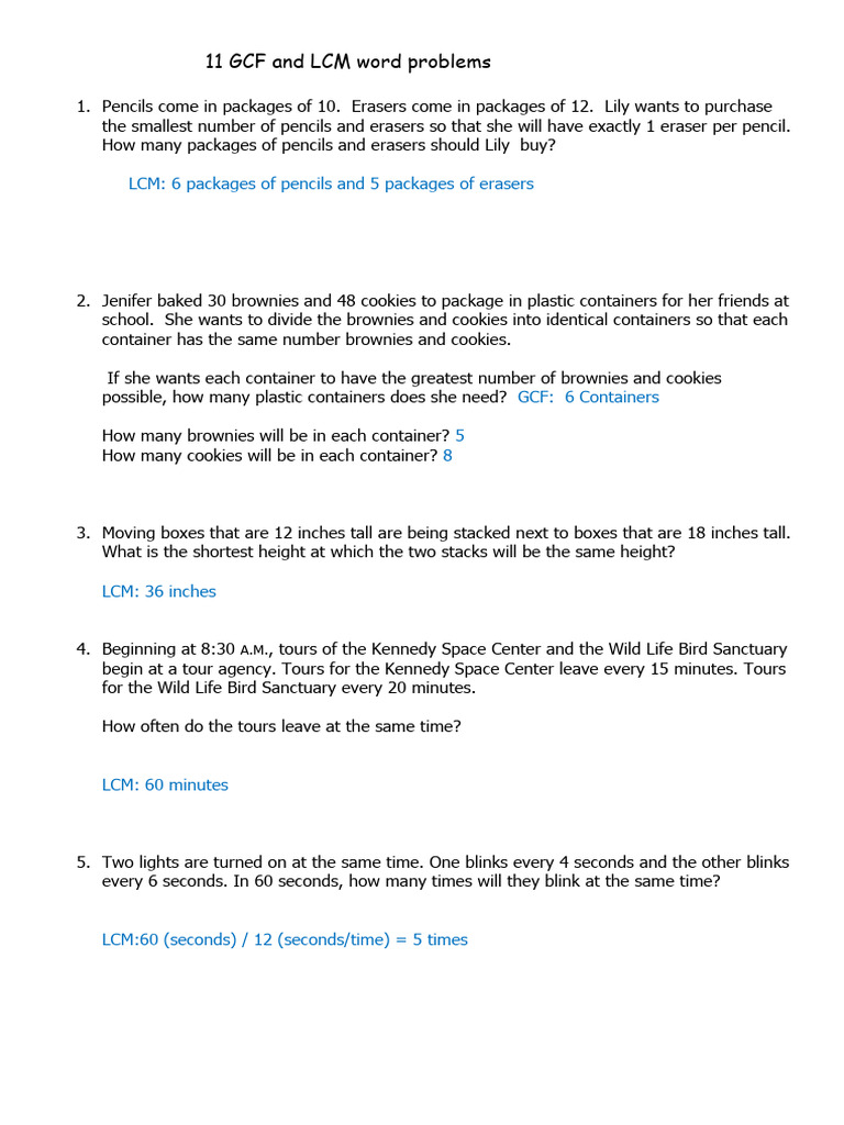 Gcfworksheet Answer Pdf Sports Recreation