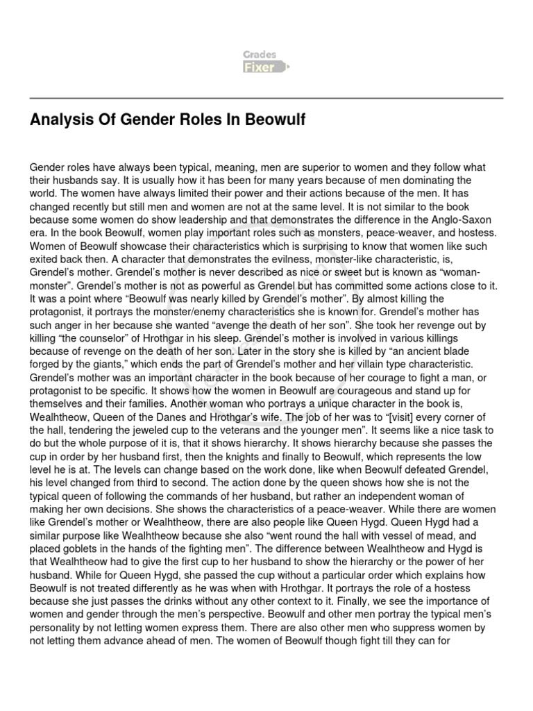 Analysis of Gender Roles in Beowulf | PDF | Beowulf | English Heroic ...
