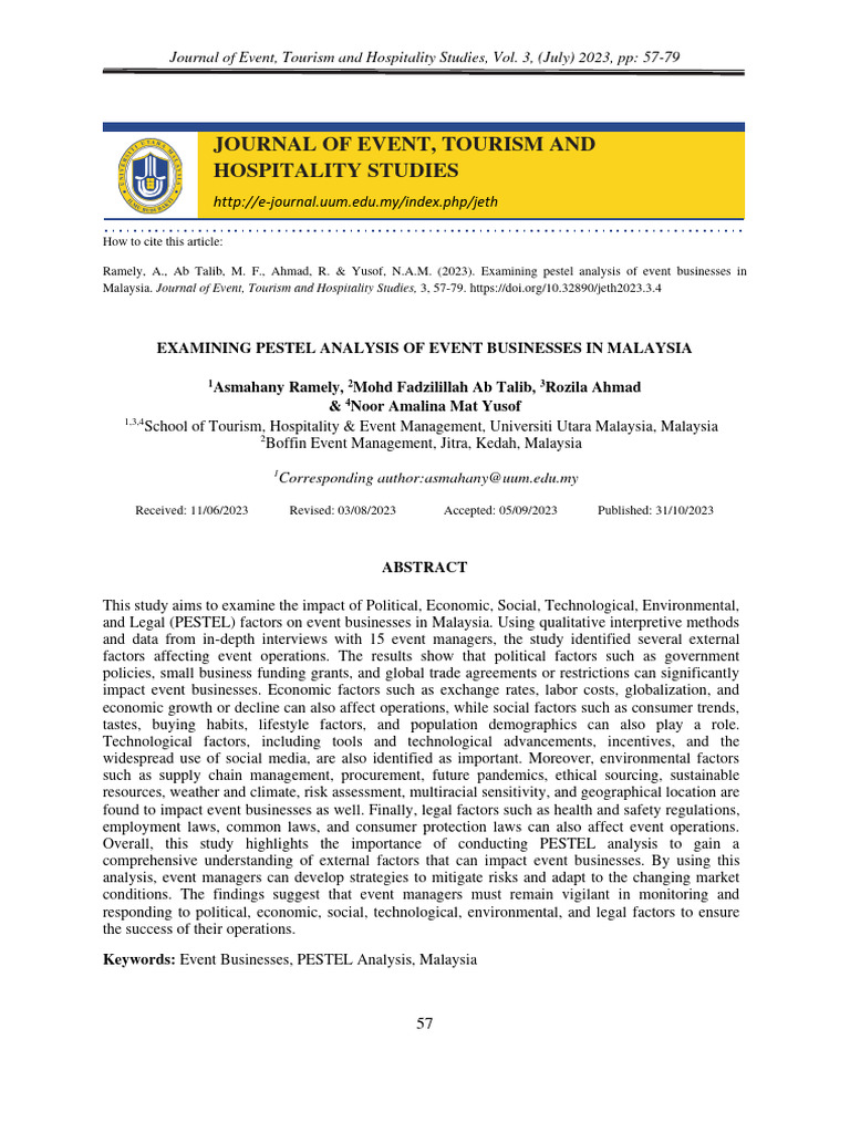 Journal of Event, Tourism and Hospitality Studies | PDF | Cost Of ...