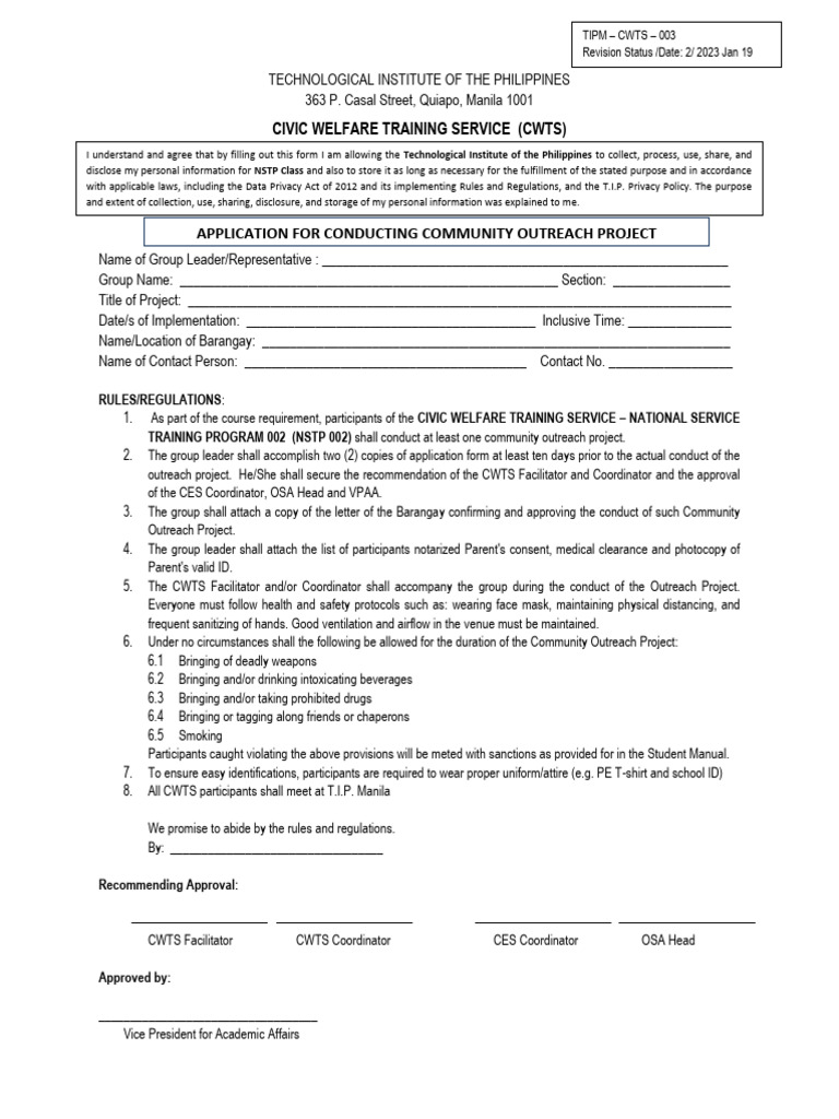 Application For COP TIPM CWTS 003 1 2 | PDF | Justice | Crime & Violence