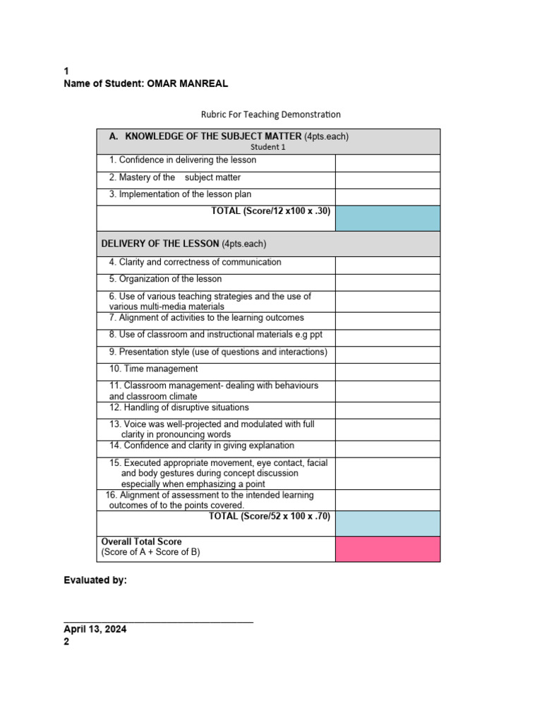 Teaching-Demo-Score-Sheet-Batch-2-April-20-2024 | PDF | Classroom ...