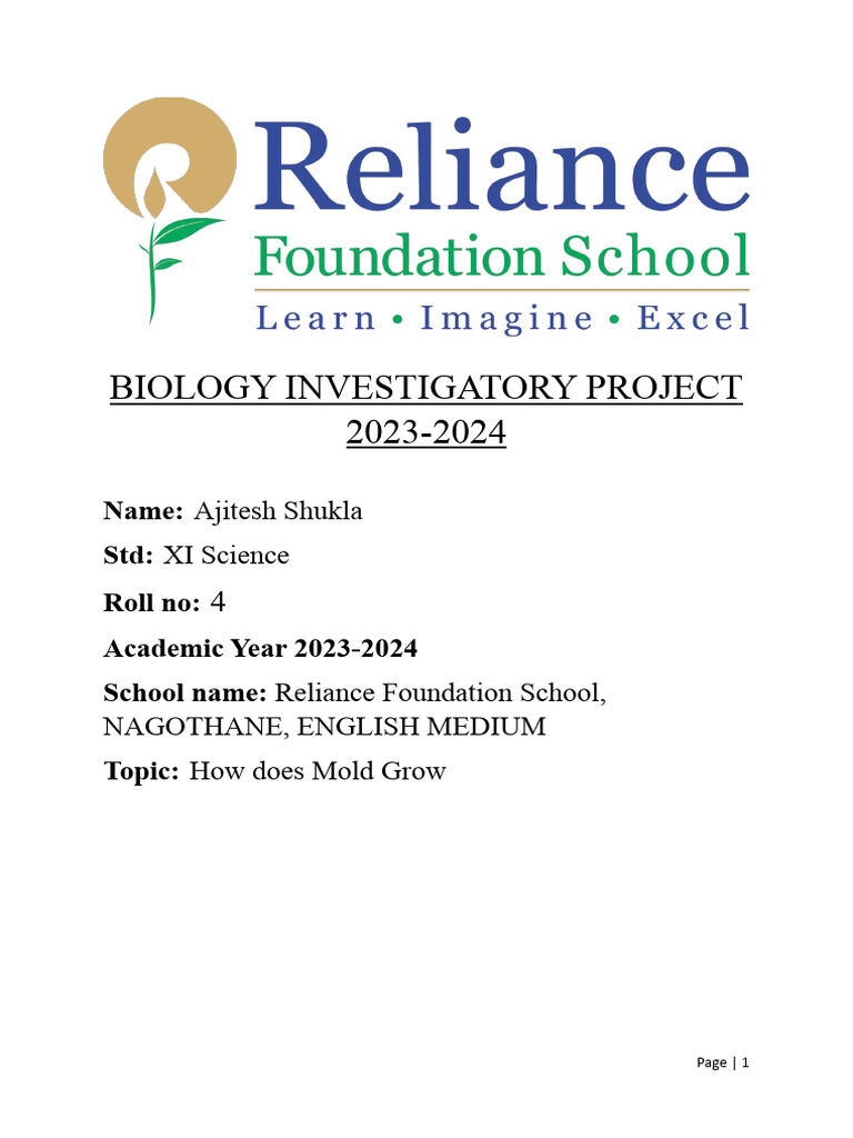 Biology Investigatory Project | PDF | Fungus | Biology