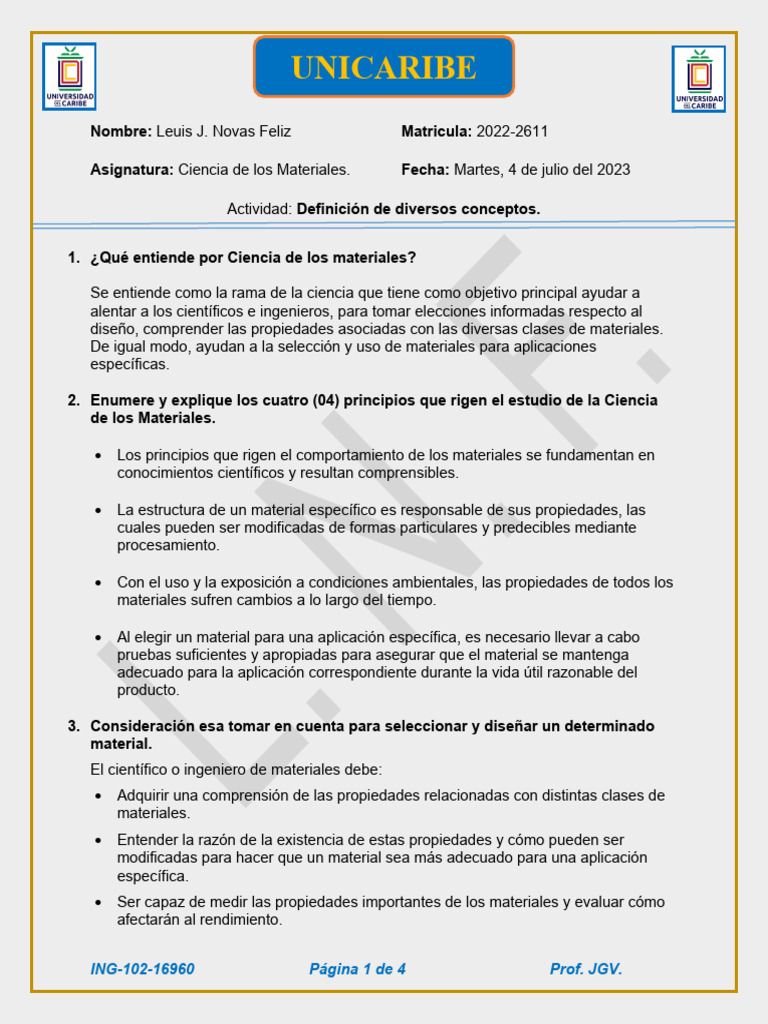 Novas Feliz, Leuis J. - Unidad 1, Actividad 1. | PDF | Rieles | Biomaterial