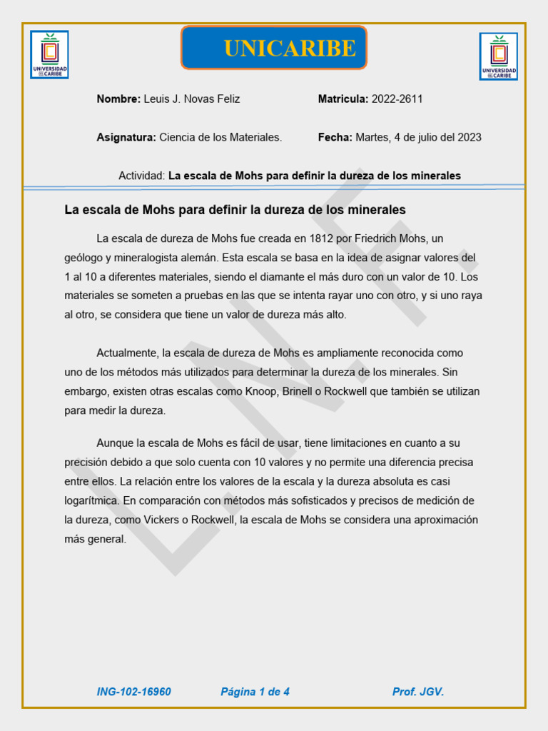 Novas Feliz, Leuis J. - Unidad 1, Actividad 2. | PDF | Minerales ...