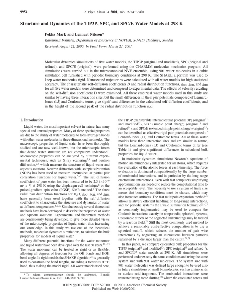Structure And Dynamics Of The Tip3p Spc And Spce Water Models At 298